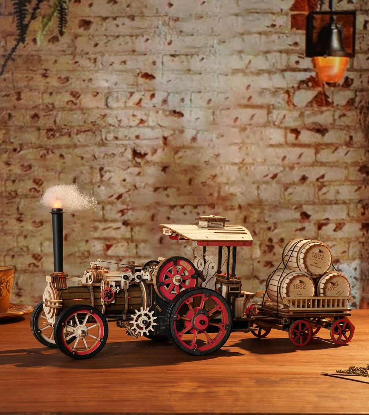 Robotime Steam Engine Tractor Locomotive Model Kit Electric Vintage Ca ...