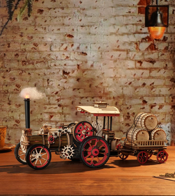 Robotime Steam Engine Tractor Locomotive Model Kit Electric Vintage Ca ...