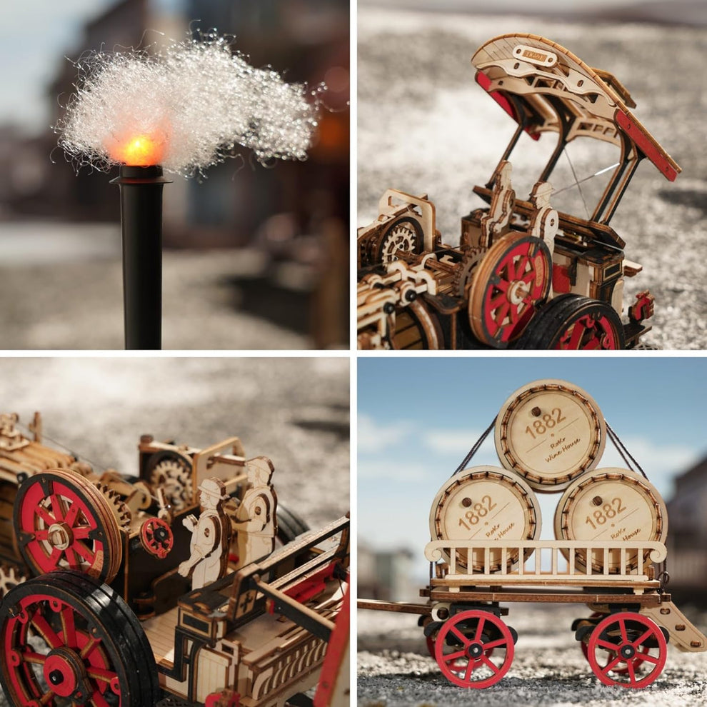 Robotime Steam Engine Tractor Locomotive Model Kit Electric Vintage Ca ...