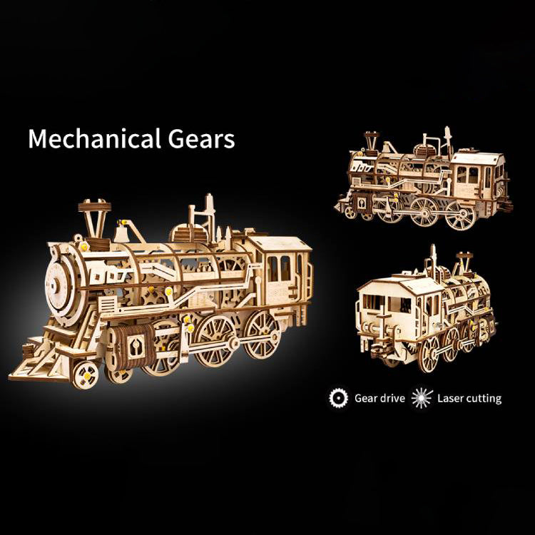 Robotime 3D DIY Wooden Puzzle Mechanical Gear Drive Locomotive Model K ...