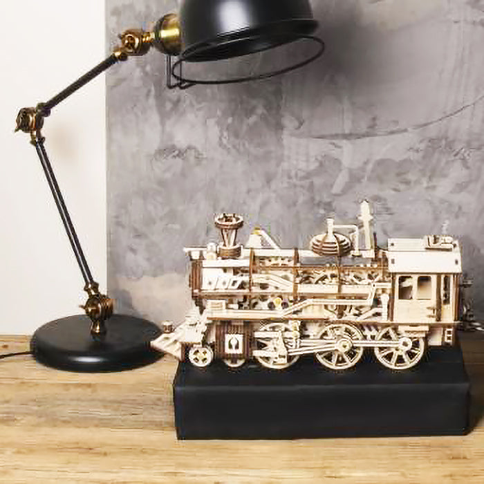 Robotime 3D DIY Wooden Puzzle Mechanical Gear Drive Locomotive Model K ...
